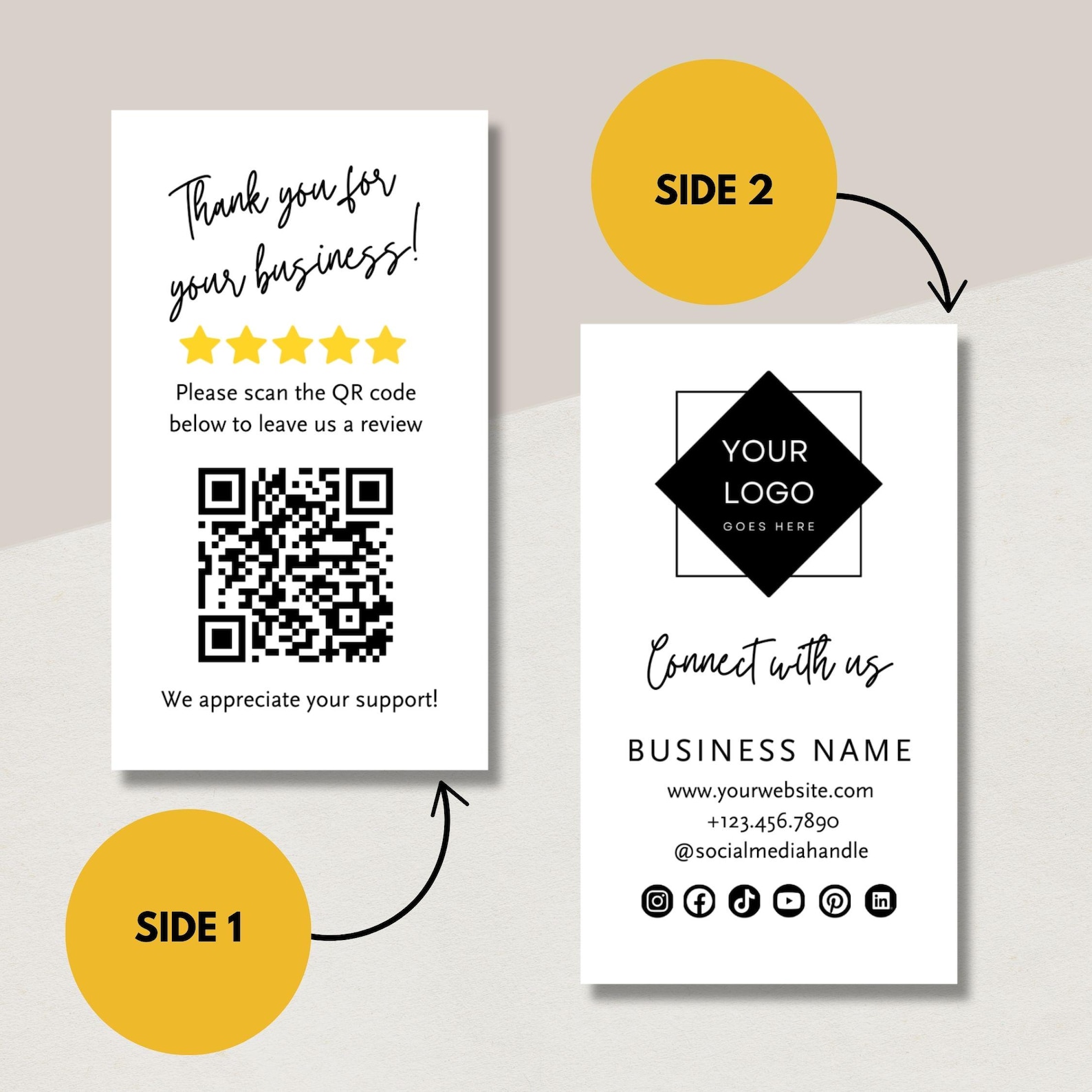 Editable Review Request Card Template With QR Code | Minimalist ...