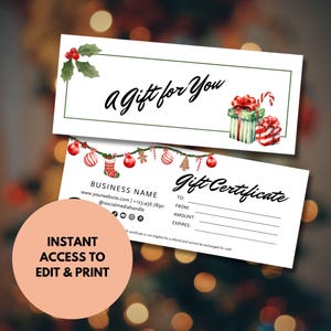 Editable Christmas Gift Certificate Template Holiday Gift Voucher ...