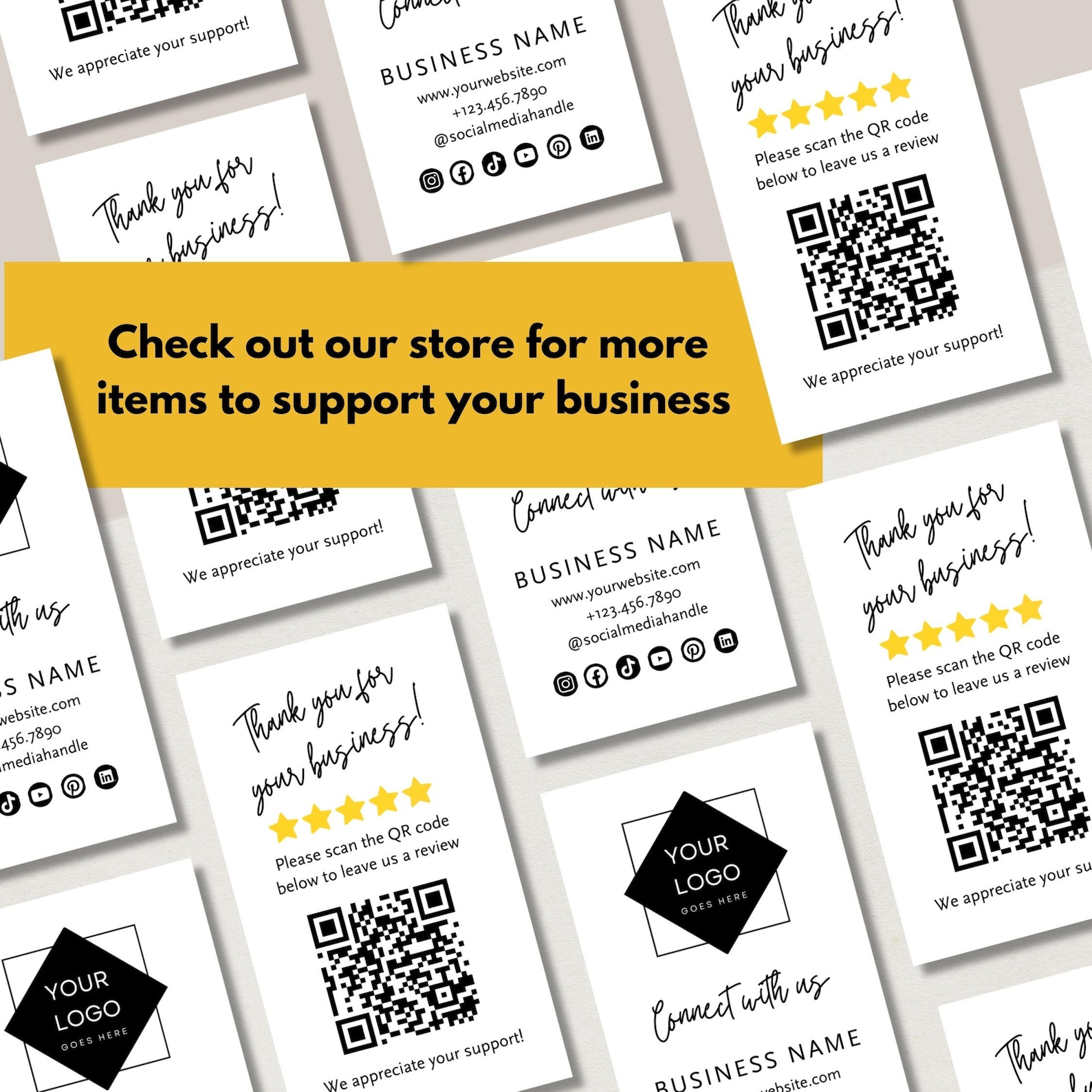 Editable Review Request Card Template With QR Code | Minimalist ...