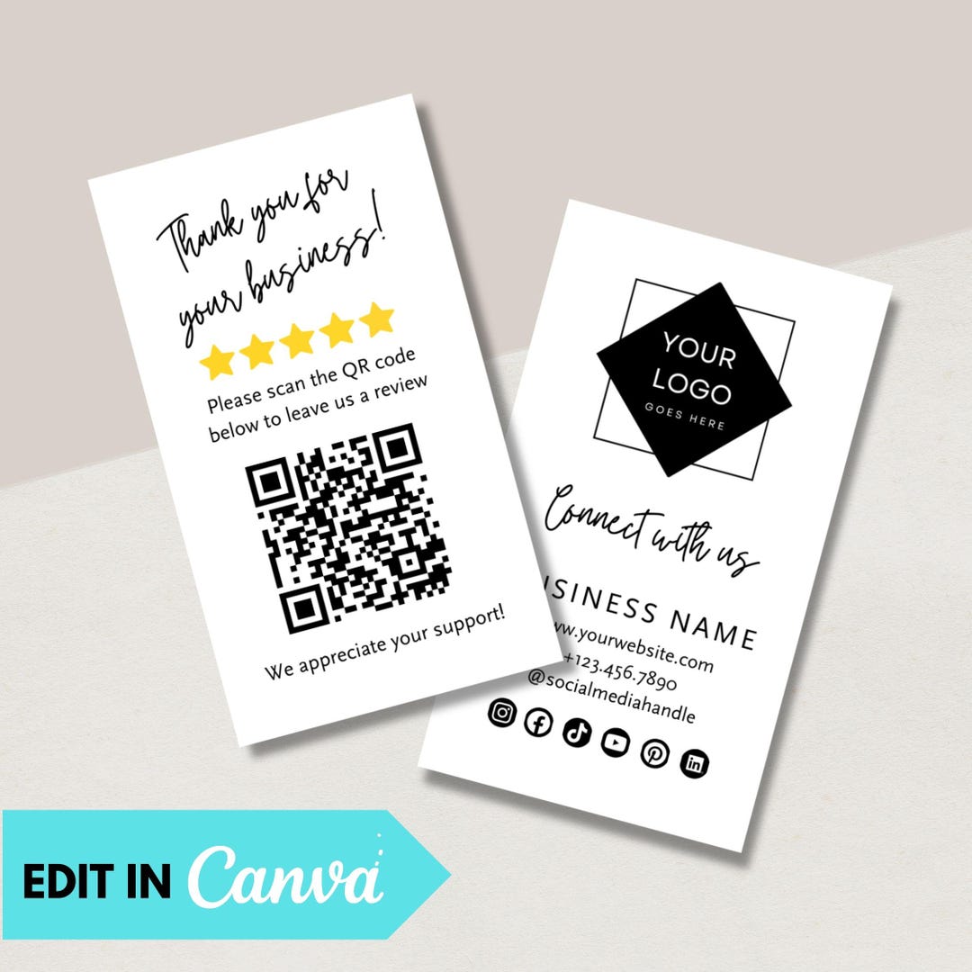 Editable Review Request Card Template With QR Code | Minimalist ...