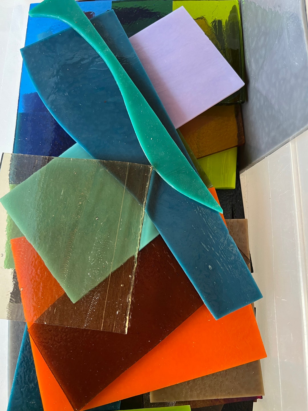 Scrap Glass Transparent and Opaque Bullseye Fusing Mosaic Stained Glass ...