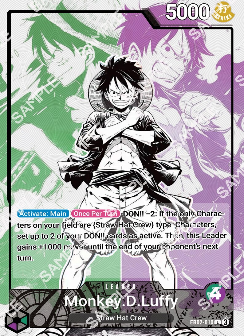 One Piece TCG Custom Leader!! Monkey.d.luffy Green/purple - Etsy