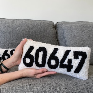 Zip Code Decorative Pillow Small Handmade Punch Needle Pillow Custom - Etsy