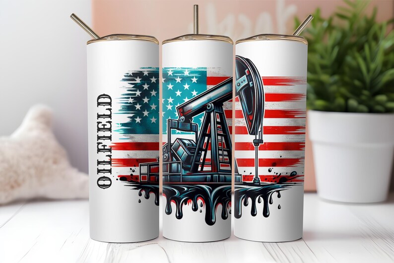 Oilfield Rig Tumbler Wrap, Watercolor Oil Rig Design for 20oz Skinny ...
