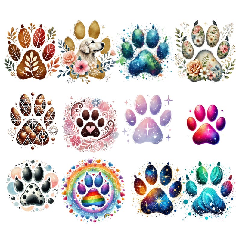 30 Watercolor Dog Paws Clipart Bundle, Pet Footprint Illustration PNG ...