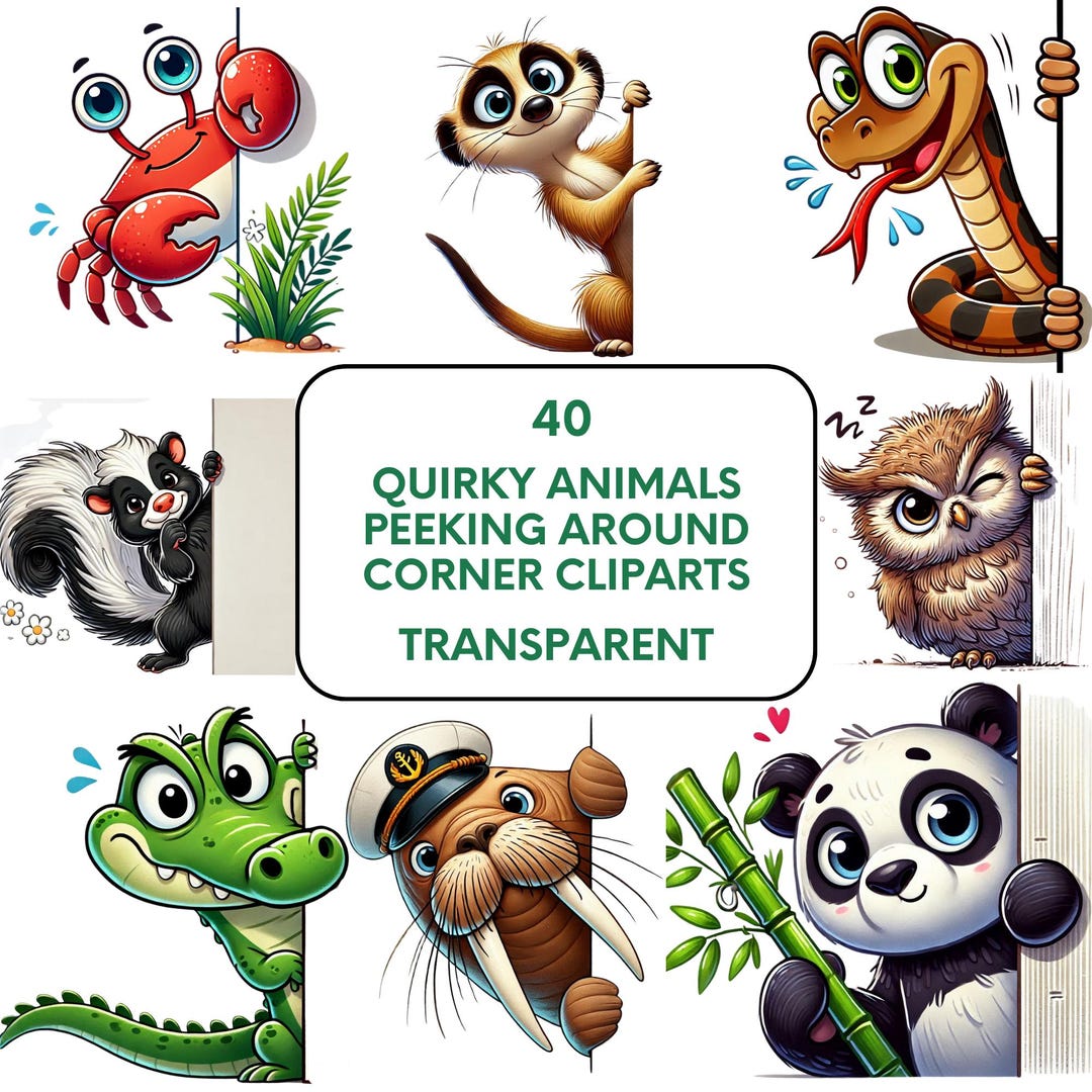 40 Quirky Animal Clipart Pngs, Whimsical Animal Digital Download, Funny ...