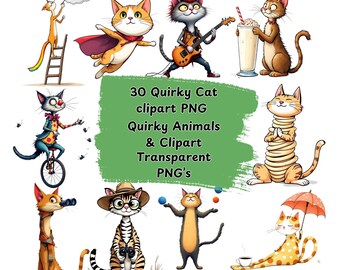 Quirky Cat Clipart PNG Whimsical Kitten Sublimation Clip Art Cute ...