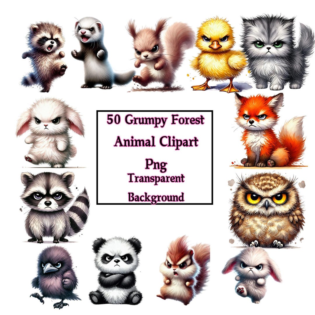 Grumpy Coffee Animals Clipart Bundle, Cute Angry Safari Animals PNG ...