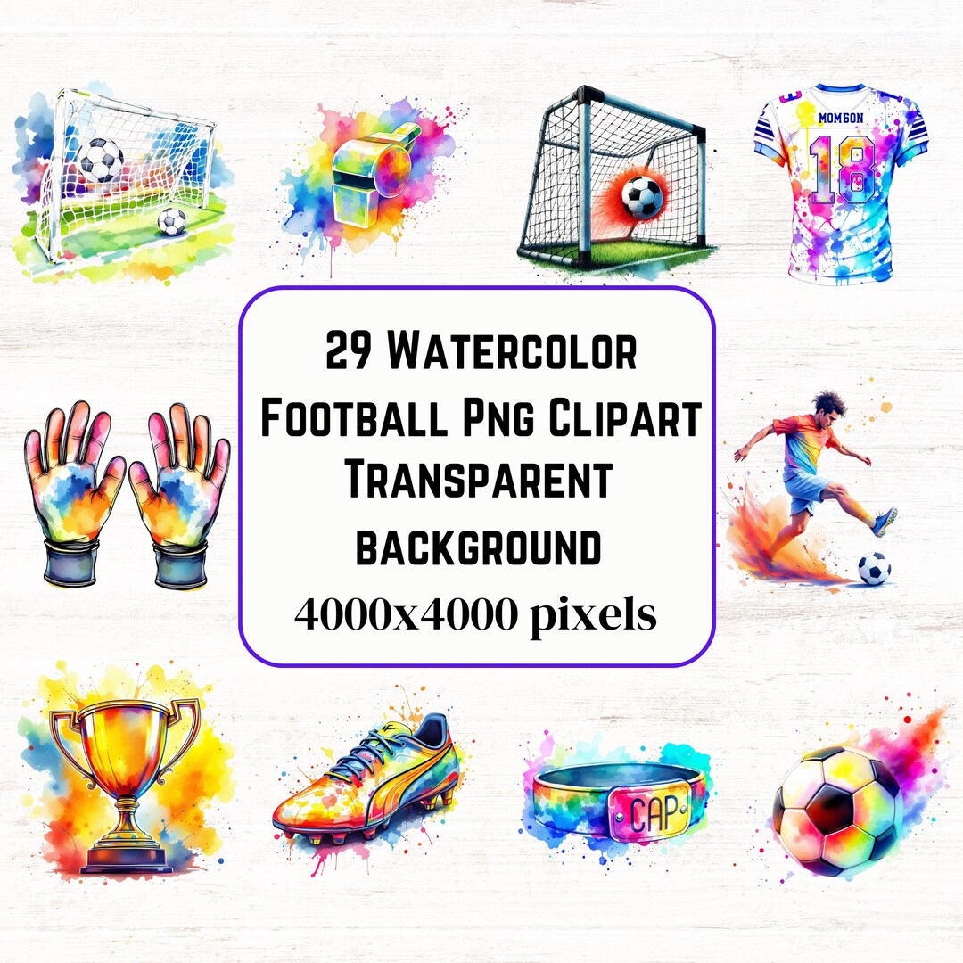 29 Watercolor Football Clipart, Soccer Clipart Bundle, Digital Download ...