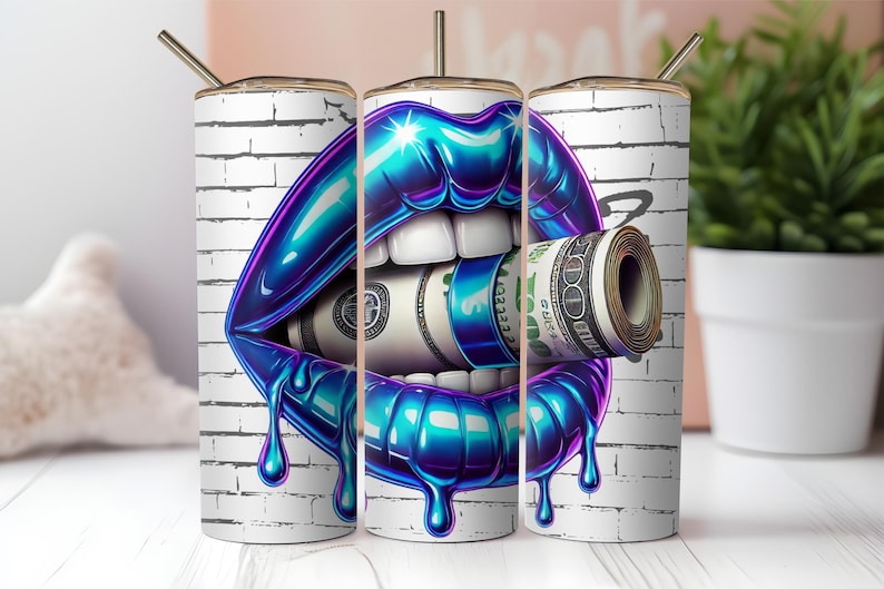 Glossy Blue Lips Clipart PNG, Dripping Money Lips Design, 100 Dollar ...