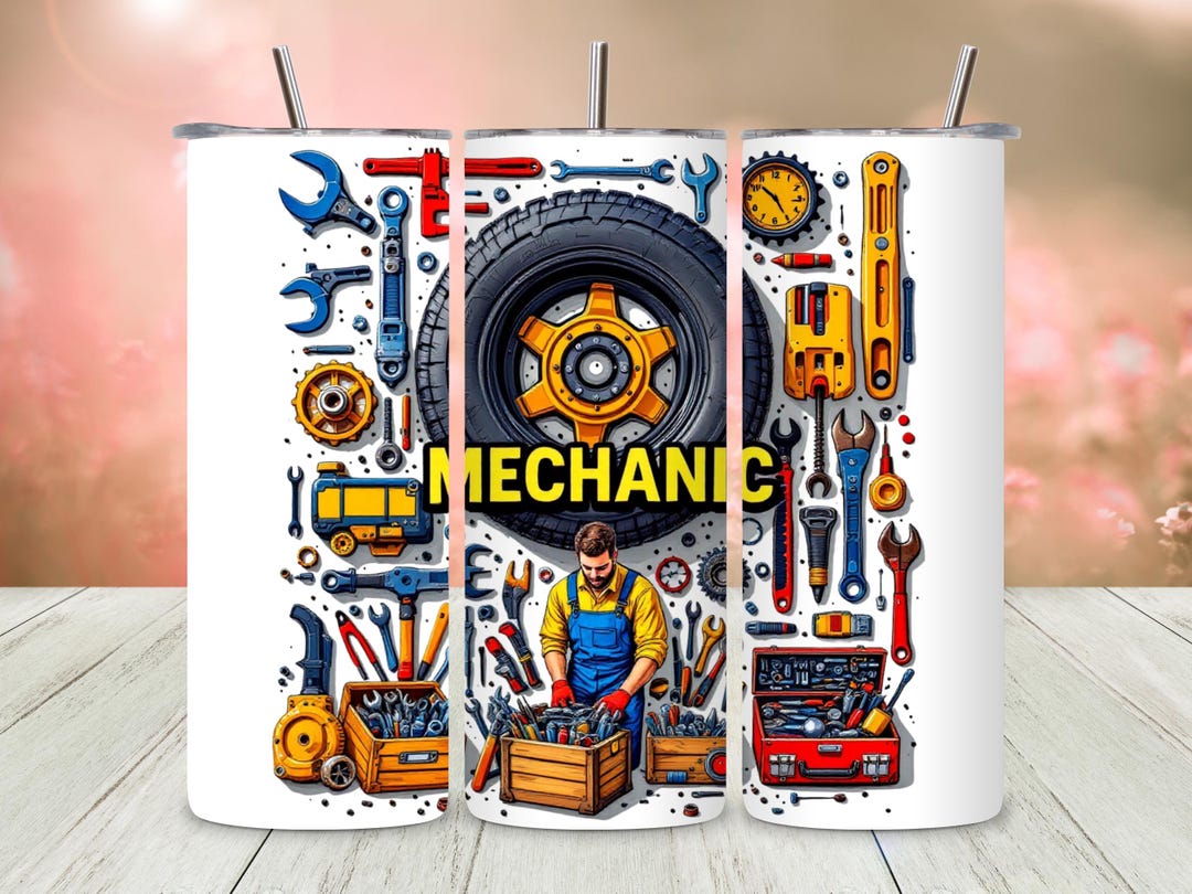 Mechanic Tumbler Sublimation Design, 20oz Skinny Tumbler Wrap PNG, Car ...