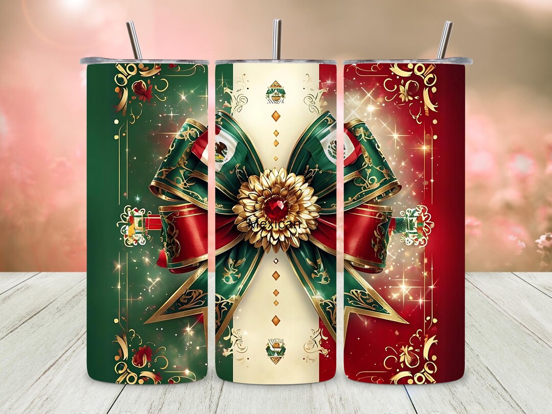 Cute Bow Mexican Flag Tumbler Wrap, 20oz Skinny Sublimation Design ...