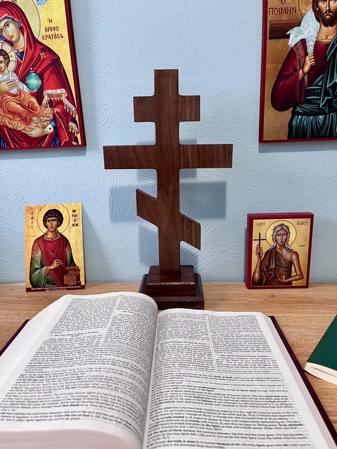 Handmade Wooden Orthodox Three-bar Cross | Maple, Walnut, Cherry, Oak ...