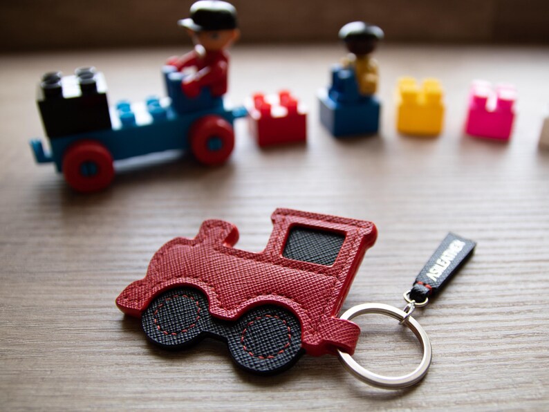 Colorful Saffiano Leather Toy Train Keychain. Personalized Steam ...