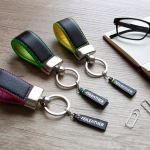 Personalized Two-tone Keychain for Men and Women in Saffiano Leather ...