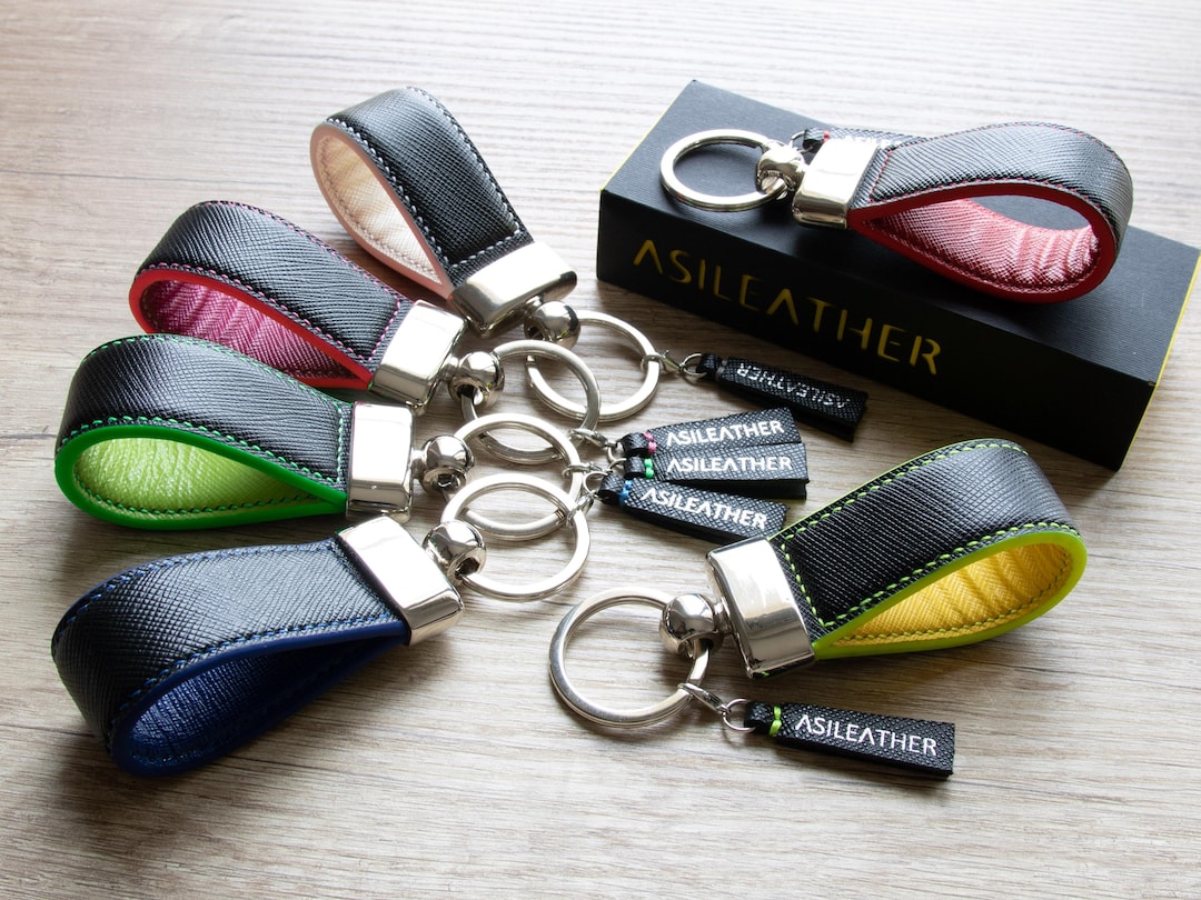 Personalized Two-tone Keychain for Men and Women in Saffiano Leather ...