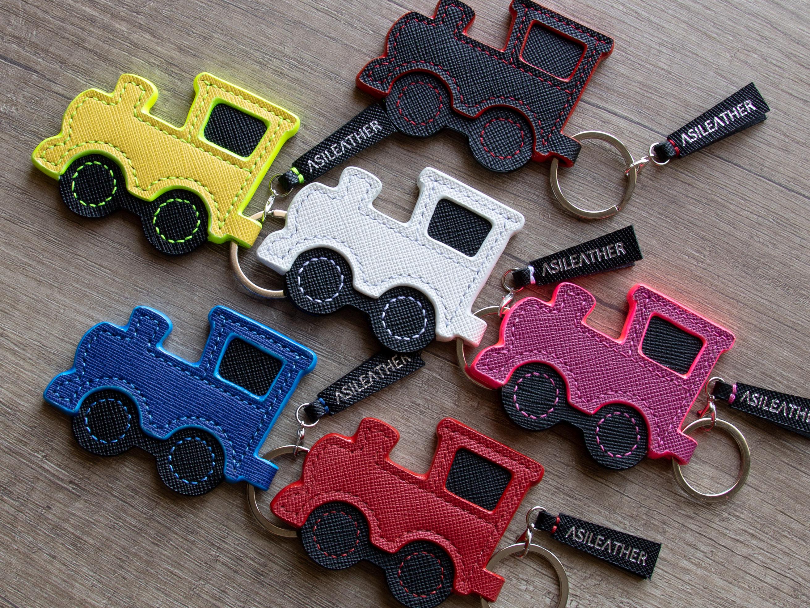 Colorful Saffiano Leather Toy Train Keychain. Personalized Steam ...