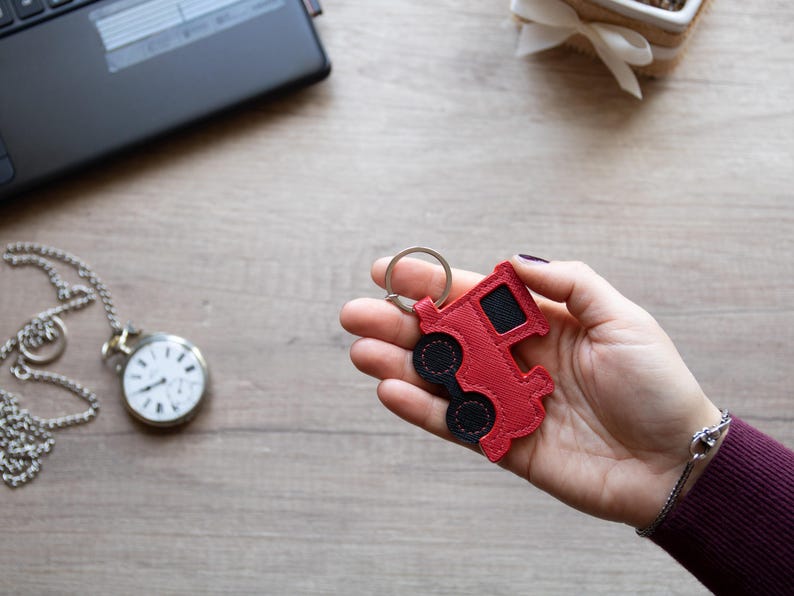 Colorful Saffiano Leather Toy Train Keychain. Personalized Steam ...