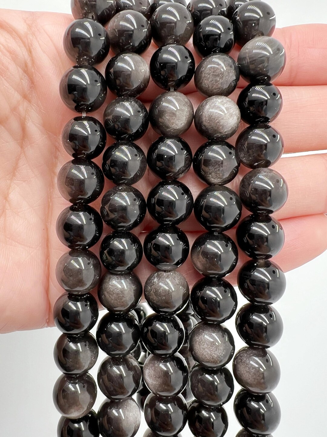 Natural Silver Obsidian Smooth Beads, 6mm 8mm 10mm 12mm, Gemstone Bead ...