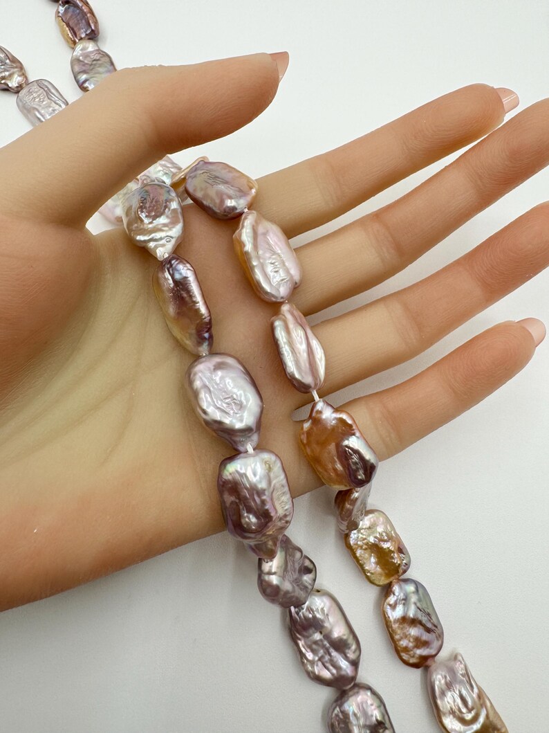 Natural Purple Freshwater Baroque Pearls; 14*23mm Rectangular Shape, 13 ...