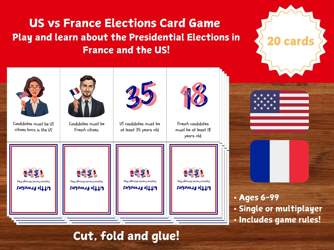US Vs France Elections Card Game, Educational, Kids, US Presidential ...