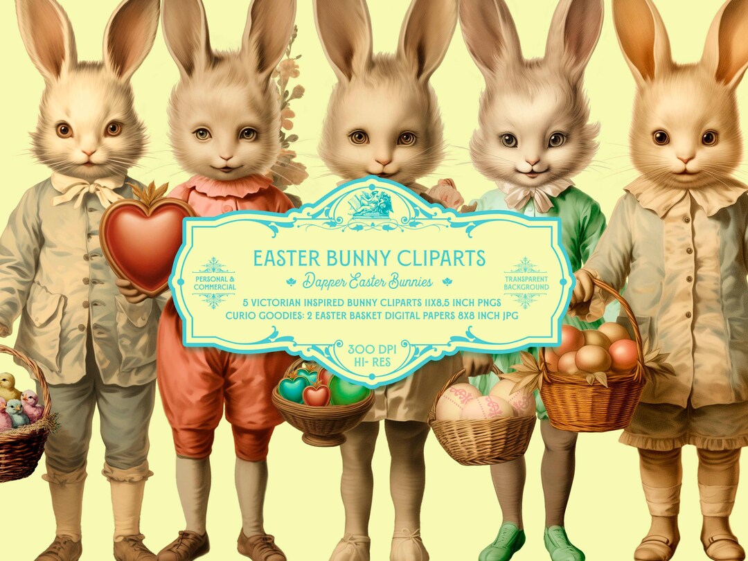 Easter Bunny Cliparts, Victorian Easter Bunnies With Baskets PNG ...