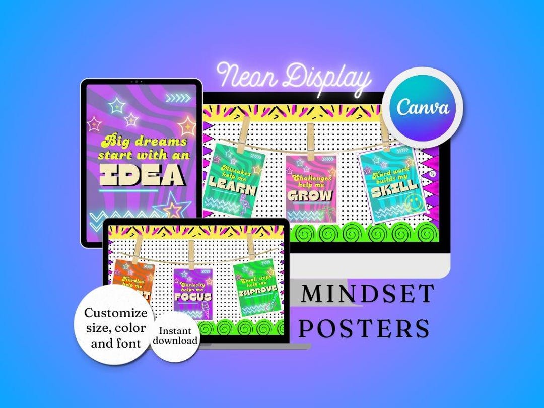 Neon Bulletin Board Display: Mindset Posters - Etsy