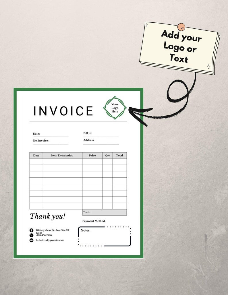 Printable Editable Invoice Billing Template, Instant Digital Download ...