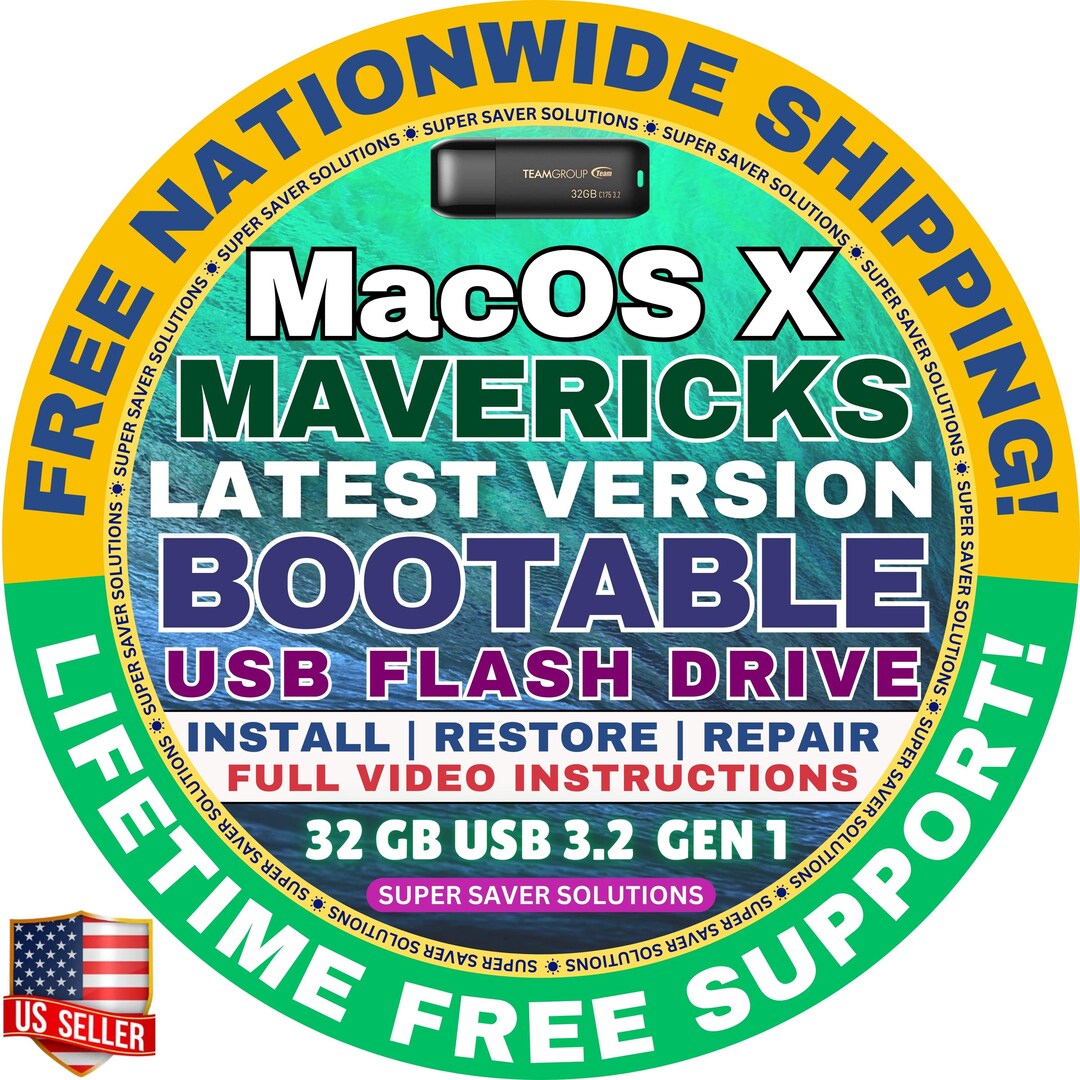 Macos MAVERICKS Bootable USB 32gb Flash Drive Install, Repair, Restore ...
