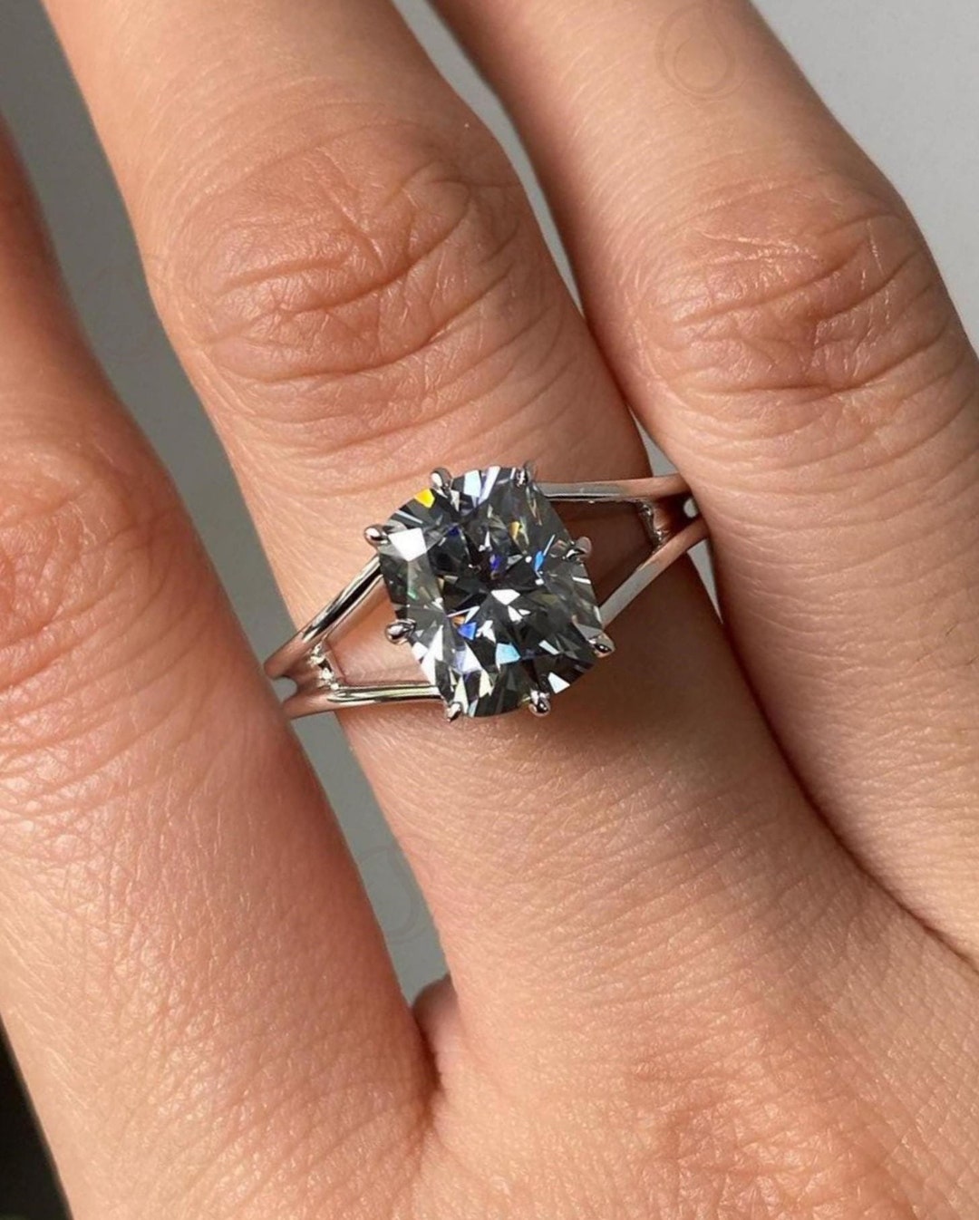 Dark Grey Radiant Cut Moissanite Engagement Ring 2 CT Radiant Cut Split ...