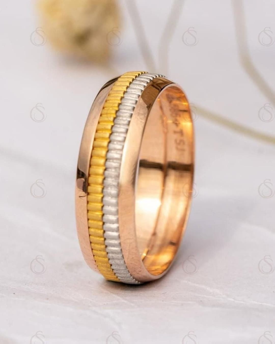 Custom Mans Wedding Ring, 14K Solid Gold Three Tone Braided Band ...
