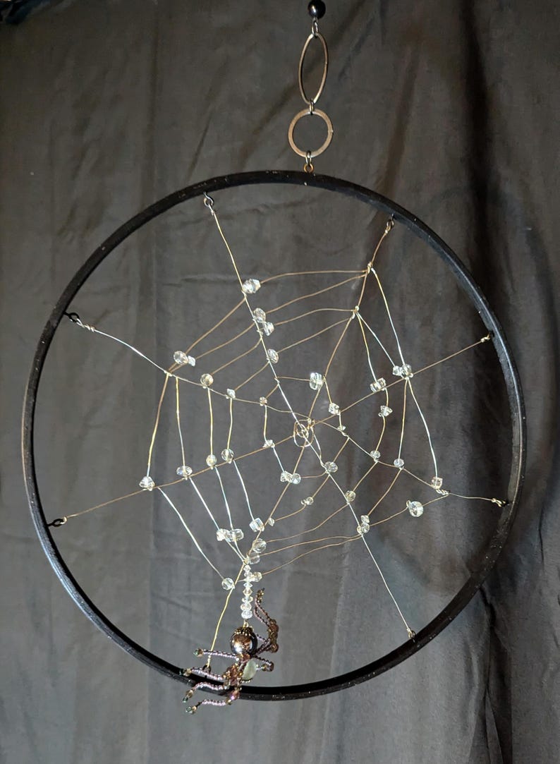 Wire and Crystal Spider Web Suncatcher - Etsy