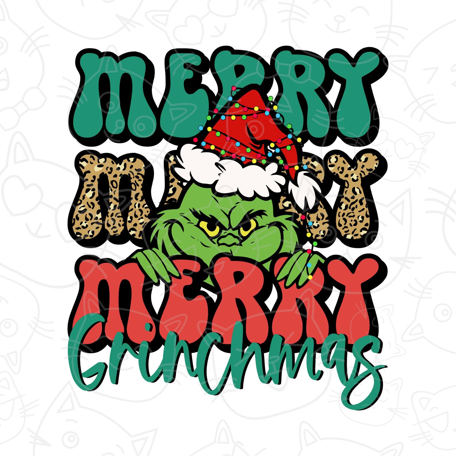 Merry Grinchmas Png, Grinch Clipart, Christmas Outline Desing, Leopard ...