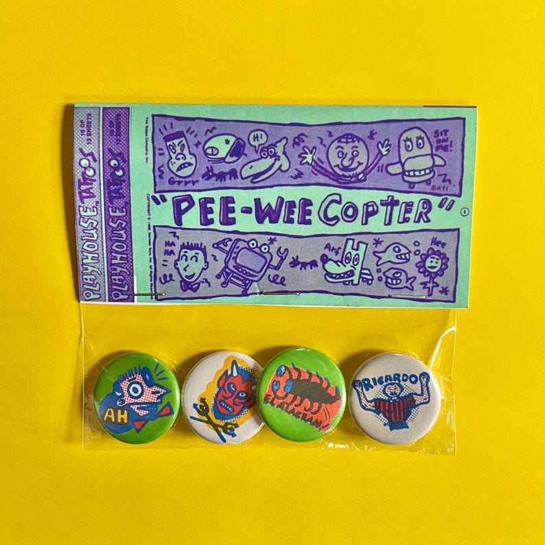 Retro Pee-wee's Playhouse Pee-wee Herman 1.25" Pinback Button Set of 4 ...
