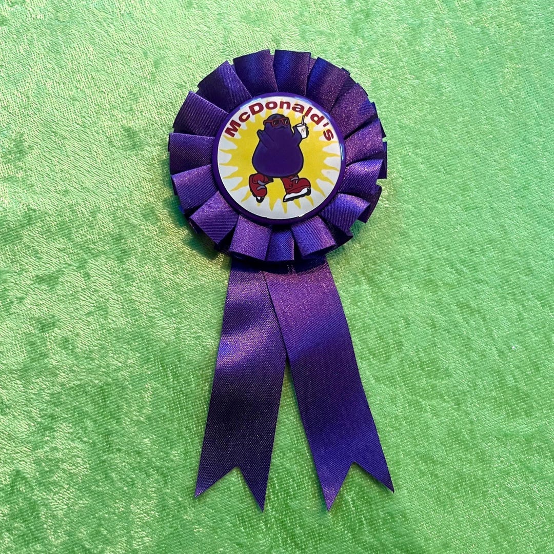 Grimace Mcdonalds Satin Award Pin Badge - Etsy