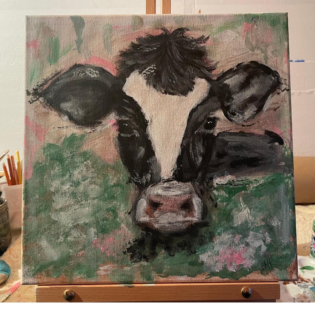 Black and White Cow Acrylic Painting | Unique Cow Collector Art | Farm ...