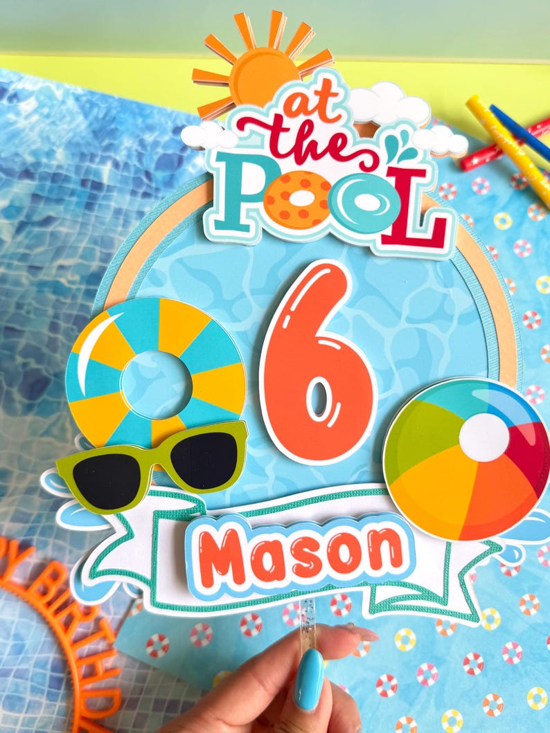 Personalized Pool Party Cake Topper: Summer Birthday Decoration - Etsy