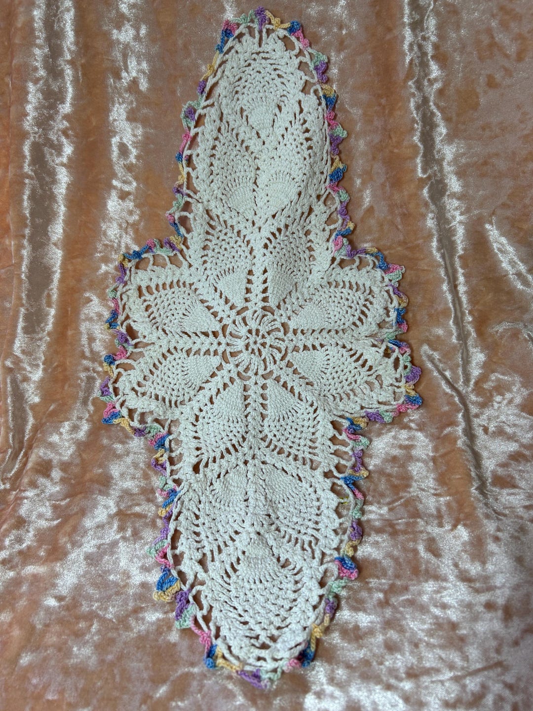 Oblong Doily With Multi Colored Edging - Etsy