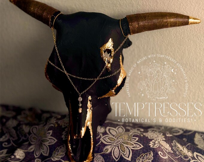 Painted Cow Skull With Horns • Gold Leaf Decor • Western Wall Art•real ...