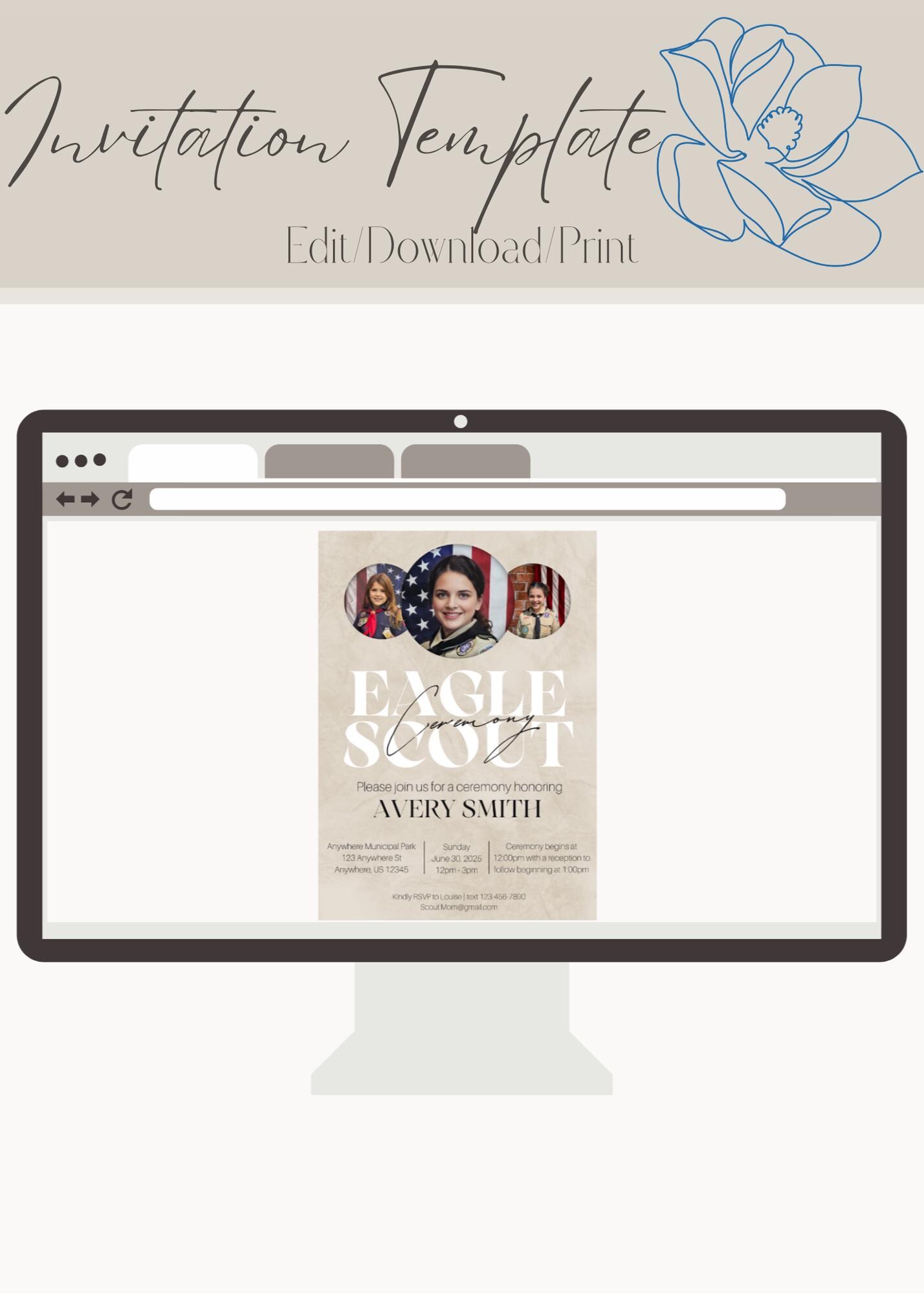 Eagle Scout Court of Honor Invitation, Printable Download, Digital ...