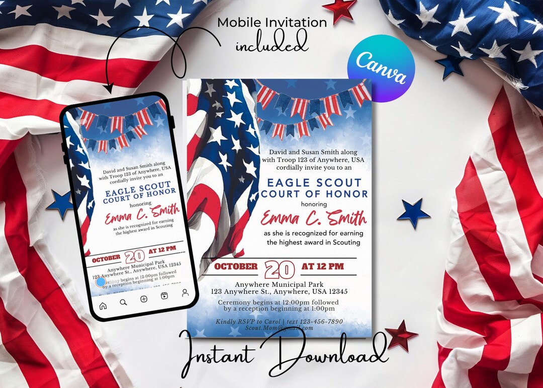 Eagle Scout Court of Honor Invitation, Printable Download, Digital ...