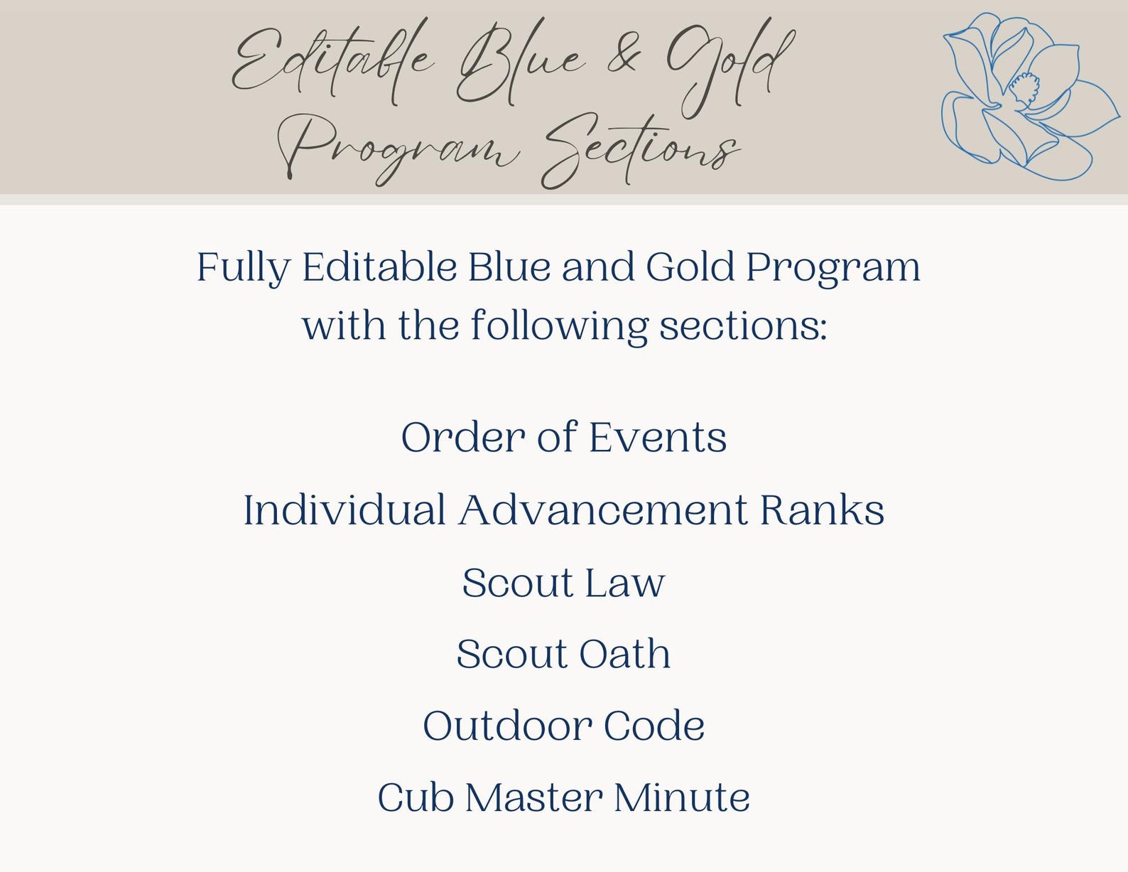 Blue and Gold Banquet Program Order of Events Custom, Scouts, Party ...