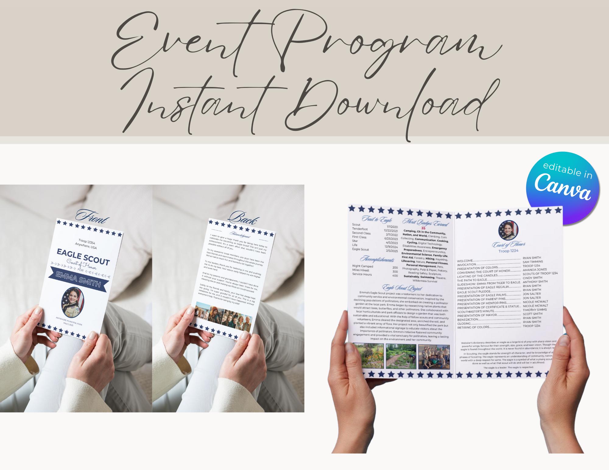 Eagle Scout Court of Honor Program Order of Events Custom, Scouts ...