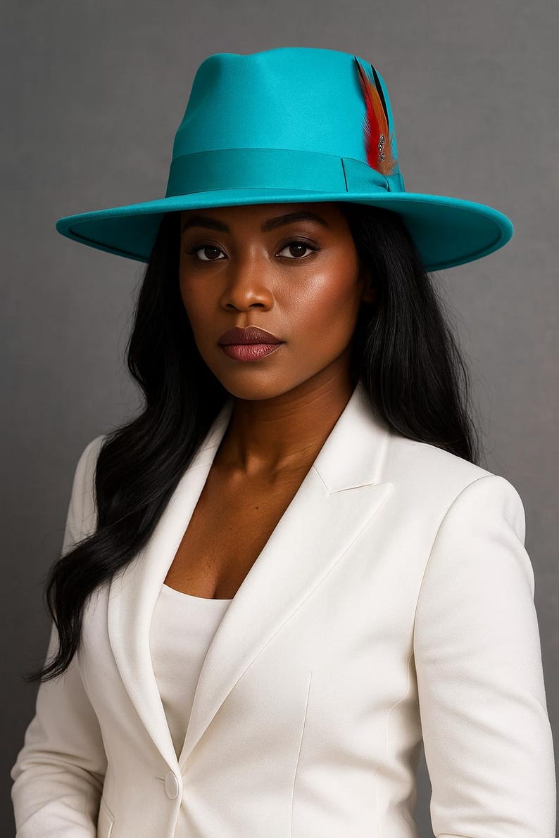 Luxury Blue Fedora Hat With Feather – Unisex, Personalize With Initials ...