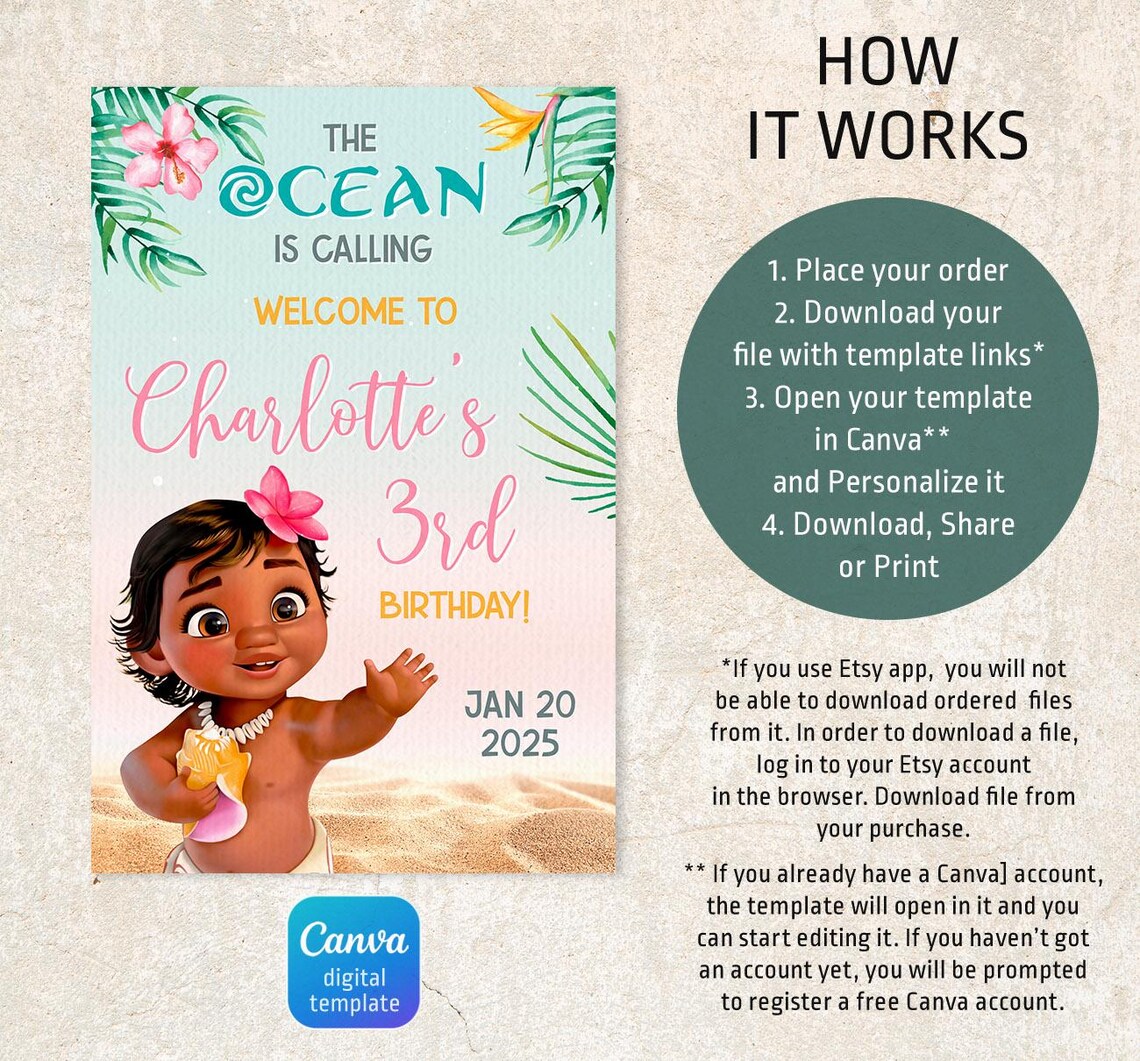 Moana Welcome Sign Template, Printable Birthday Party Hawaii Luau ...