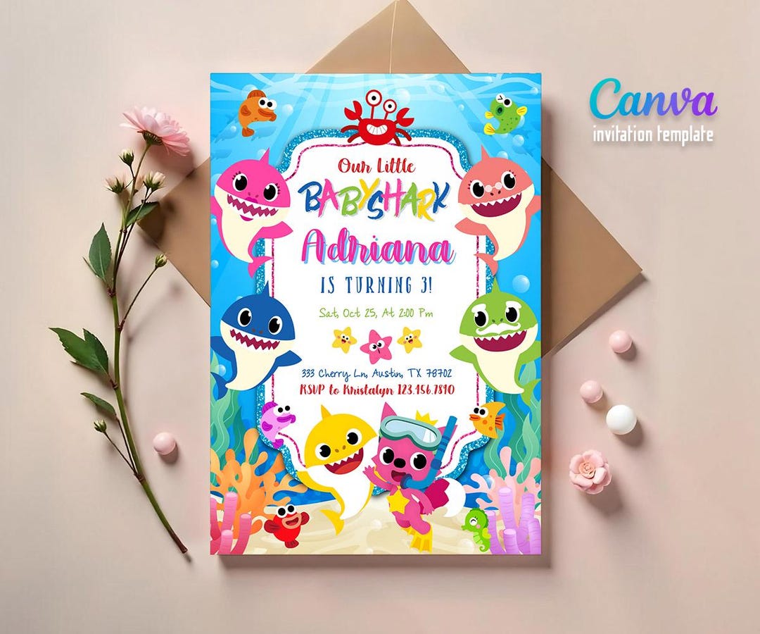 Editable Printable Baby Shark Birthday Invitation, Boy Girl Birthday ...