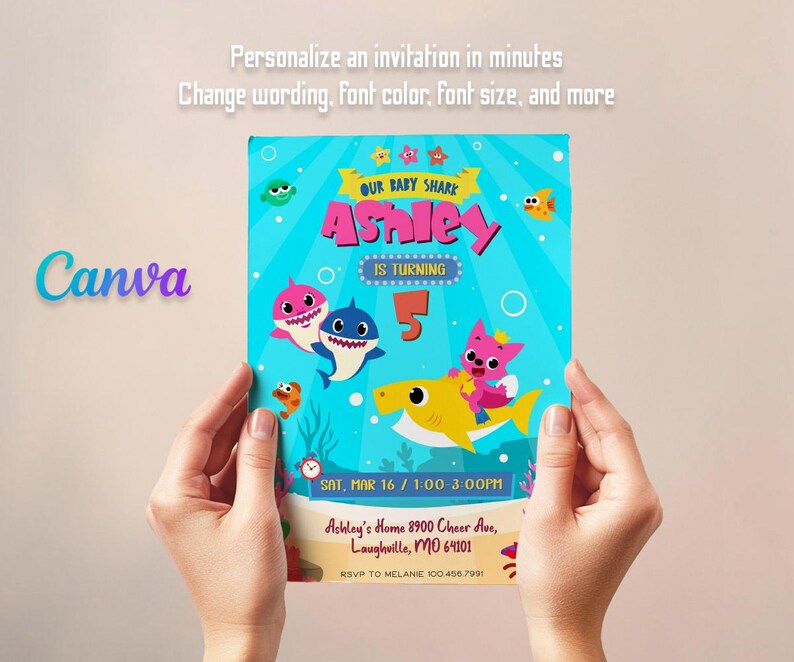 Editable Printable Baby Shark Birthday Invitation, Boy Girl Birthday ...