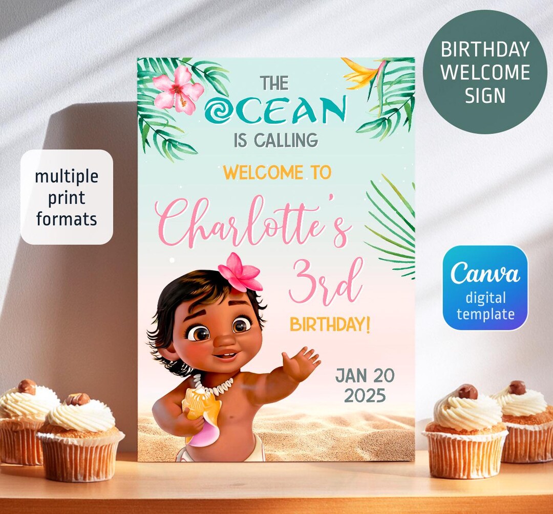 Moana Welcome Sign Template, Printable Birthday Party Hawaii Luau ...