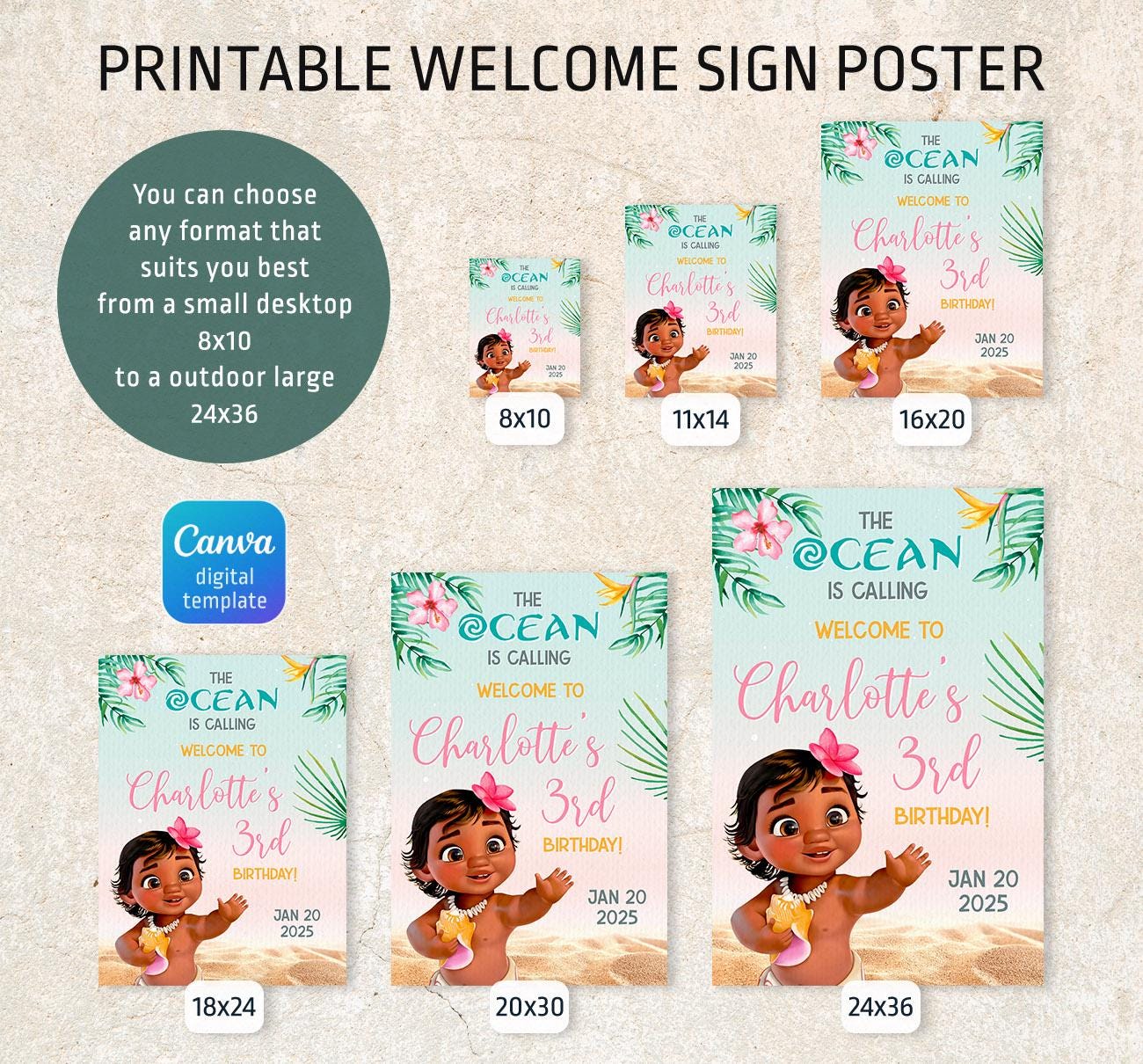 Moana Welcome Sign Template, Printable Birthday Party Hawaii Luau ...