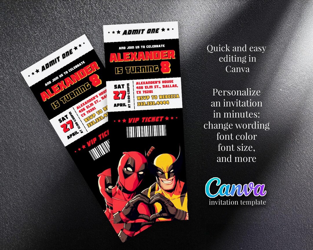 Editable Deadpool and Wolverine Birthday Invitation, Wolverine Deadpool ...